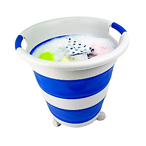 SAMMART 34L (8.9 Gallons) Collapsible Plastic Laundry Basket with Wheels - Foldable Pop Up Storage Container/Organizer with wheels (Grey/Purplish Blue)