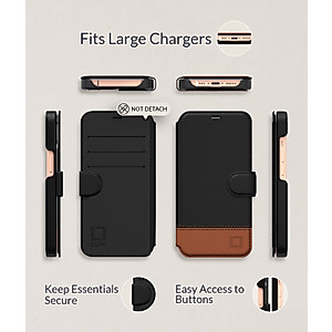 iPhone 15 Wallet Case for Women and Men, Case with Card Holder [Slim & Protective] for Apple 15 (6.1”), Vegan Leather i-Phone Cover, Cute Phone Case, Black & Brown, Sandy Night