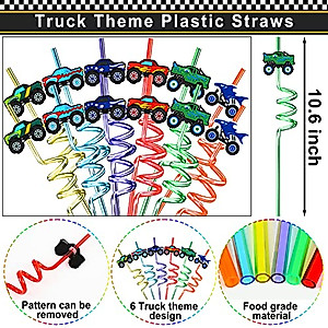 Monster Truck Party Favors Set 72 PCS Truck Theme Slap Bracelets Keychains Tattoo Stickers DIY Stickers Drinking Straws Party Gift Bags for Kids Boys Birthday Party Supplies