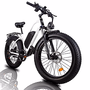 QIKAITU Electric Bike for Adults 1000W 30MPH 48V 23AH Ebikes for Men 26" Fat Tire Electric Bicycle Snow Beach Color LCD Display Electric Mountain Bike