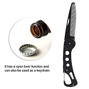 JinZeFa Stainless Steel Folding Beard Comb, Portable Multifunction Anti Static Comb for Men Mustache Styling