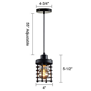 WINSOON 3 Pack Pendant Light Fixture Industrial Rustic Metal Cage Hanging Kitchen Island Lighting Shade for Farmhouse Dining Room Black Ceiling Lamp