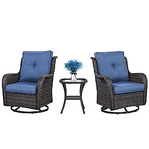 Belord Outdoor Swivel Rcoker Patio Chair - 3 Pieces Wicker Swivel Glider Chairs with Side Table, Patio Furniture Set for Porch Deck Balcony Garden