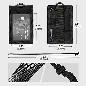 OneTigris Tactical ID Card Holder Hook & Loop Patch Badge Holder Neck Lanyard Key Ring and Credit Card Organizer (Black)