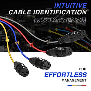Phenyx Pro 3Ft XLR Snake Cable, Color-Coded XLR to XLR Patch Cable, 4- Channel Male to Female XLR Cable w/OFC Copper, Balanced Microphone Cable for Mixers, IEM & Mic Systems