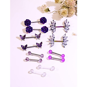 Kadogohno Nipple Rings for Women Nipple Piercing Jewelry 14G Green Rainbow Butterfly Nipple Rings Surgical Steel Screw Nipplerings Nipple Shield Ring Barbell Body Piercing Jewelry Set 9/16 Inch 14mm