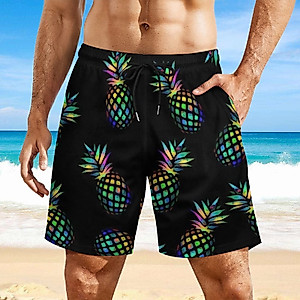 Heucapc Men's Swim Trunks Quick Dry Swimming Trunks Pineapple Swim Trunks with Mesh Lining and Pockets XXL