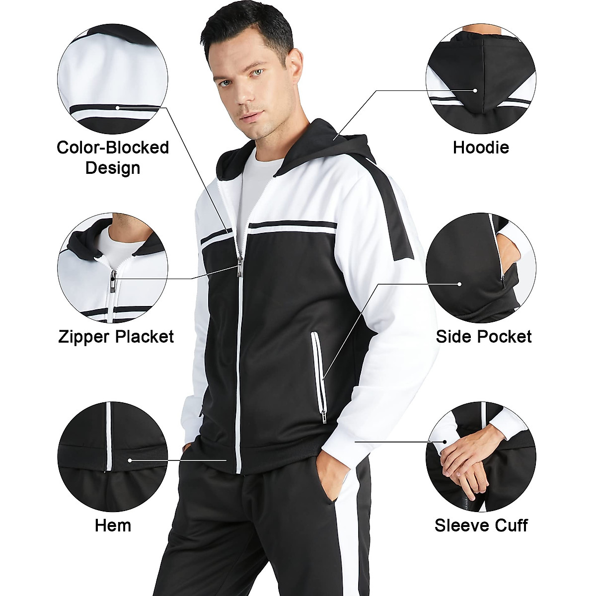 JACKETOWN Mens Sweatsuits 2 Pieces Warm Up Suits Full Zip Workout Jogging Sports Tracksuits Black XL