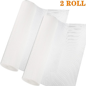 DEAYOU 2 Roll Clear Shelf Liner, 12"x 40 FT EVA Nonslip Drawer Liner, Non-Adhesive Kitchen Liner, Waterproof Pantry Fridge Liner, Oilproof Grip Liner Mat Protector for Table, Rack, Cuttable, Washable