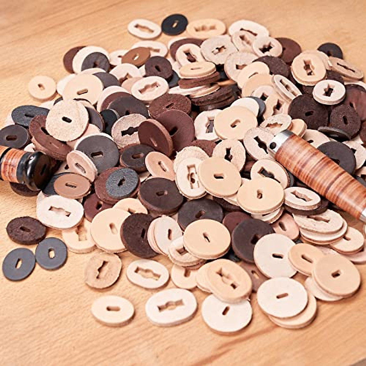 6" Inches Cowhide Leather Handle Washers for Knives and Other Tools - Oval - 1.56 x 1.25 x 0.2 Inches - High Griping - Durable Surfaces