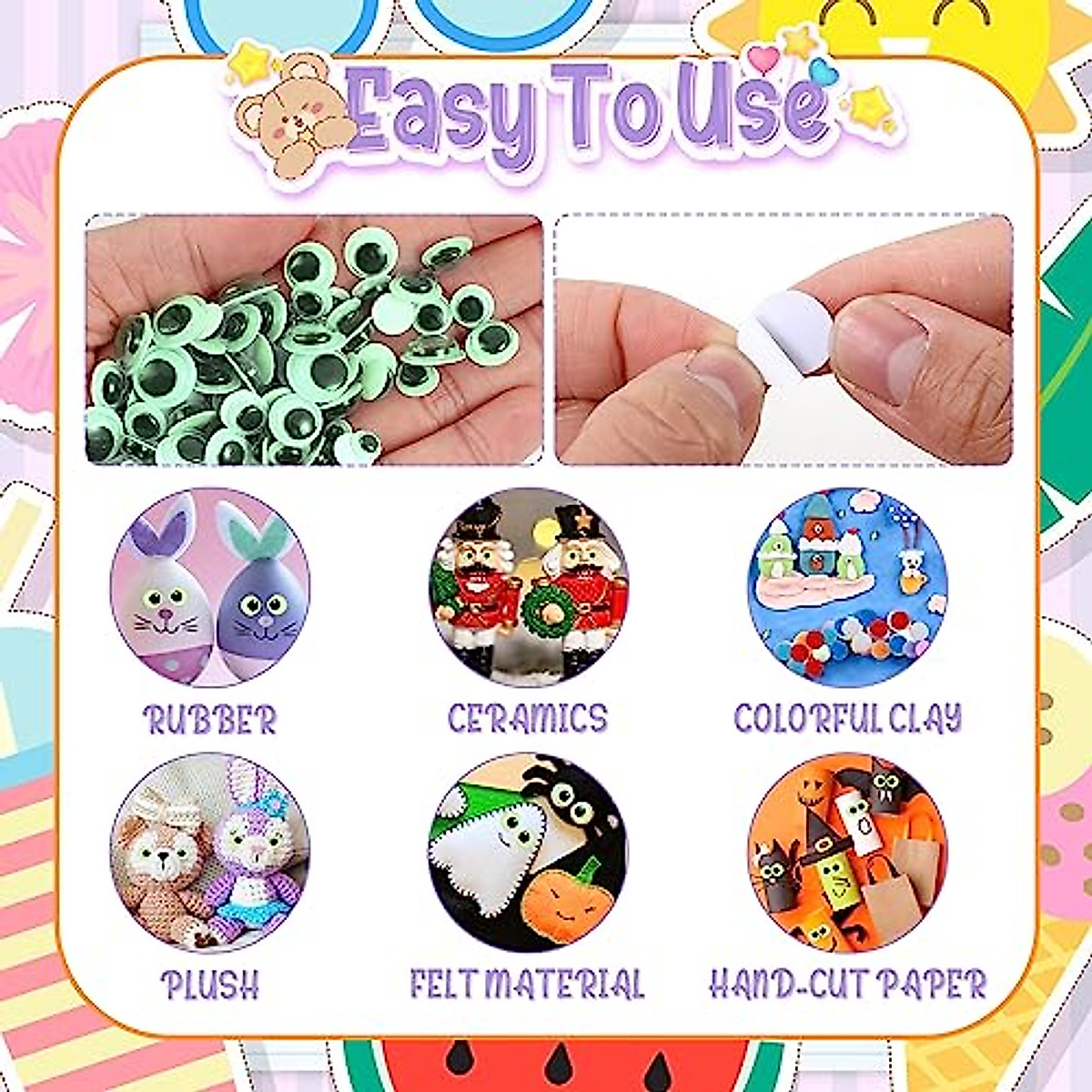 300 Pcs Wiggle Googly Eyes Glow in The Dark Sticky Googly Eyes Self Adhesive Googly Wiggle Eyes Suitable for DIY Crafts, Halloween Activities (8mm)