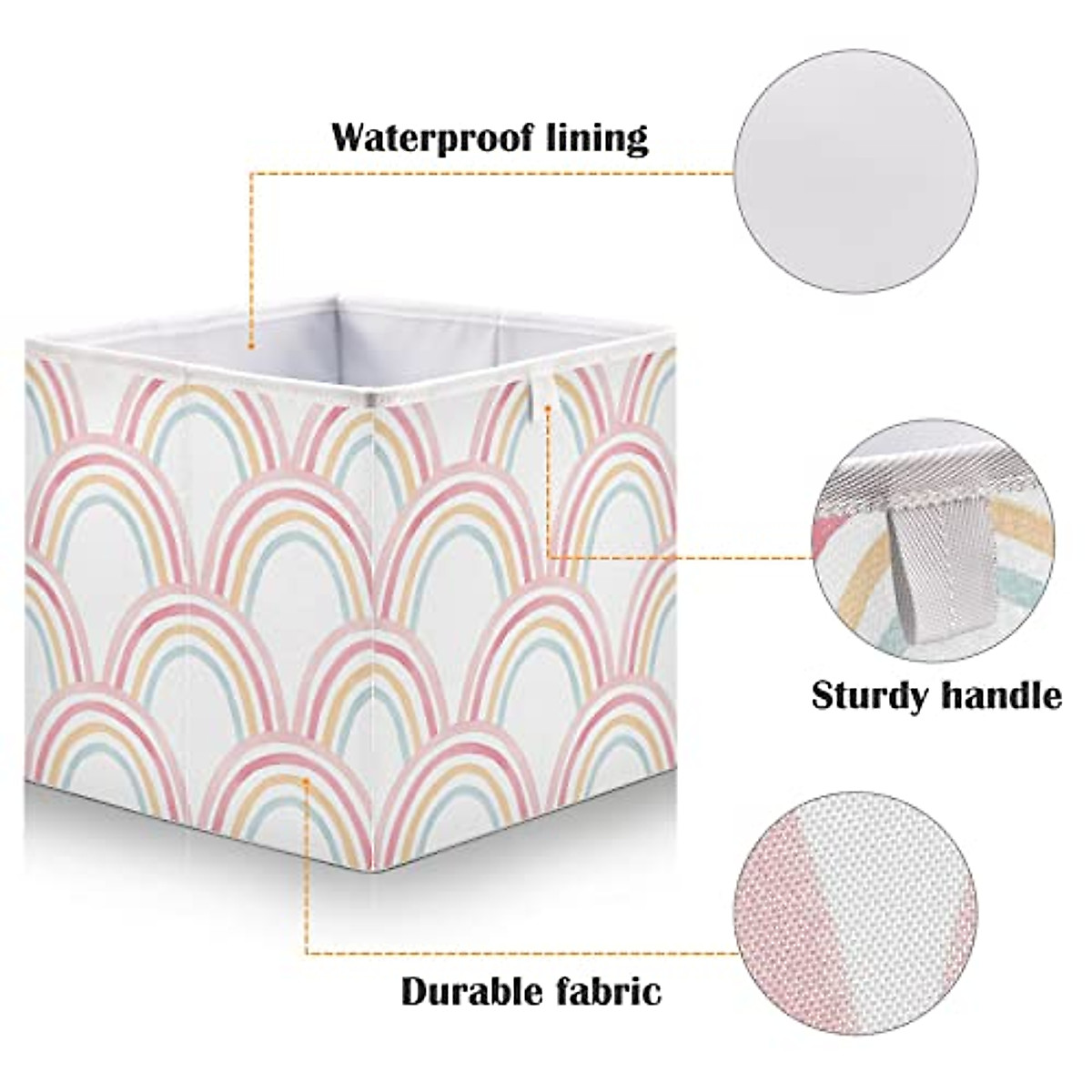Kigai Pink Rainbow Cube Storage Bins - 11x11x11 In Large Foldable Storage Basket Fabric Storage Baskes Organizer for Toys, Books, Shelves, Closet, Home Decor