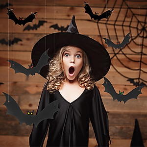 Hanging Bats Halloween Decoration Outside, Plastic Large Flying Bats with Glowing Eyes, Hanging, pasting Two Ways,Halloween Outdoor Tree Yard Porch Decoration Supplies(18 Pcs)