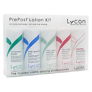 Lycon Pre Post Lotion Kit, Waxing Kit, Pre Waxing Products, Pre and Post Wax Treatment, Waxing Supplies, Wax Lotion and Oil, After Waxing Skin Care Set Includes 5 x 125ml Bottles