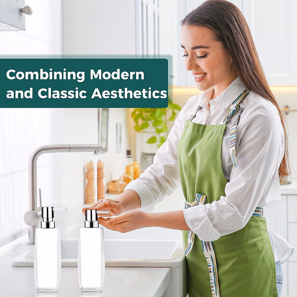 Memanque White Soap Dispenser Bathroom,2 Pack Kitchen Hand and Dish Soap Dispenser Set, Bathroom Soap and Lotion Dispenser,Refillable Liquid Soap Dispenser