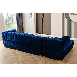 STAFFORA Sectional Sofa, Double Chaise Oversized U Shaped Couch, Ariana 7 Seater Velvet Sofa for Living Room (Blue)