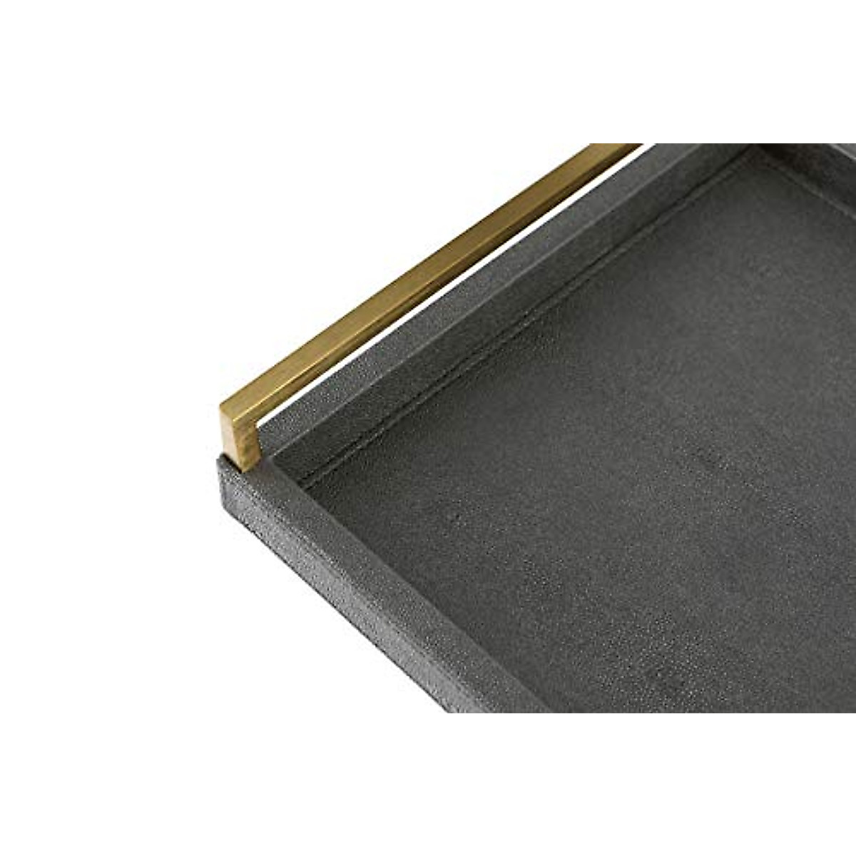 WV Decorative Tray Dark Grey Faux Shagreen Leather with Brushed Gold Stainless Steel Handle ,Serving Tray for Coffee Table, Ottoman in Living Room (Dark Grey)