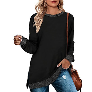 WEESO Long Sweatshirts for Women Pullover Sweaters Tops Round Neck Black Large