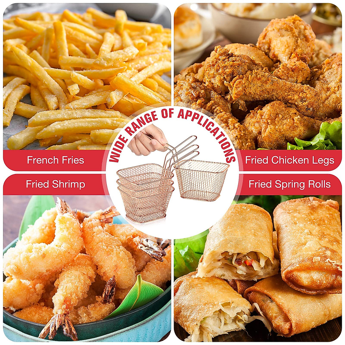 Sieral 12 Pieces Mini Square Fry Basket Steel French Chip Food Baskets for Serving Stainless with Handle Reusable Fries Holder Deep Fryer Home(Rose Gold), 10.5 x 8.5 x 6.3 cm/ 4.1 x 3.3 x 2.5 inches