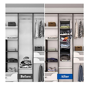 YRCBEHFU 2 Packs Hanging Closet Organizer, 6-Shelf Closet Organizers and Storage with Side Pockets, Collapsible Hanging Shelves for Closet & RV & College Dorm,Beige