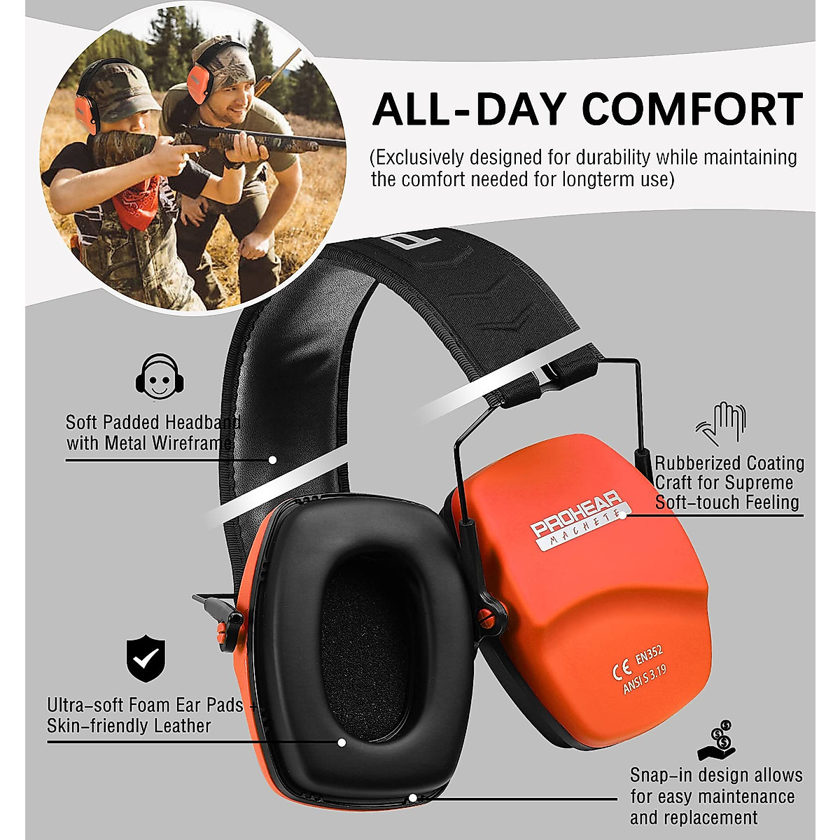 PROHEAR 016 3 Pack Ear Protection Safety Muffs for Shooting, NRR 26dB Slim Hearing Protector for Gun Range, Hunting