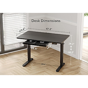 Claiks Standing Desk with Drawers, Stand Up Electric Standing Desk Adjustable Height, Sit Stand Desk Computer Workstation, 48 Inch, Black