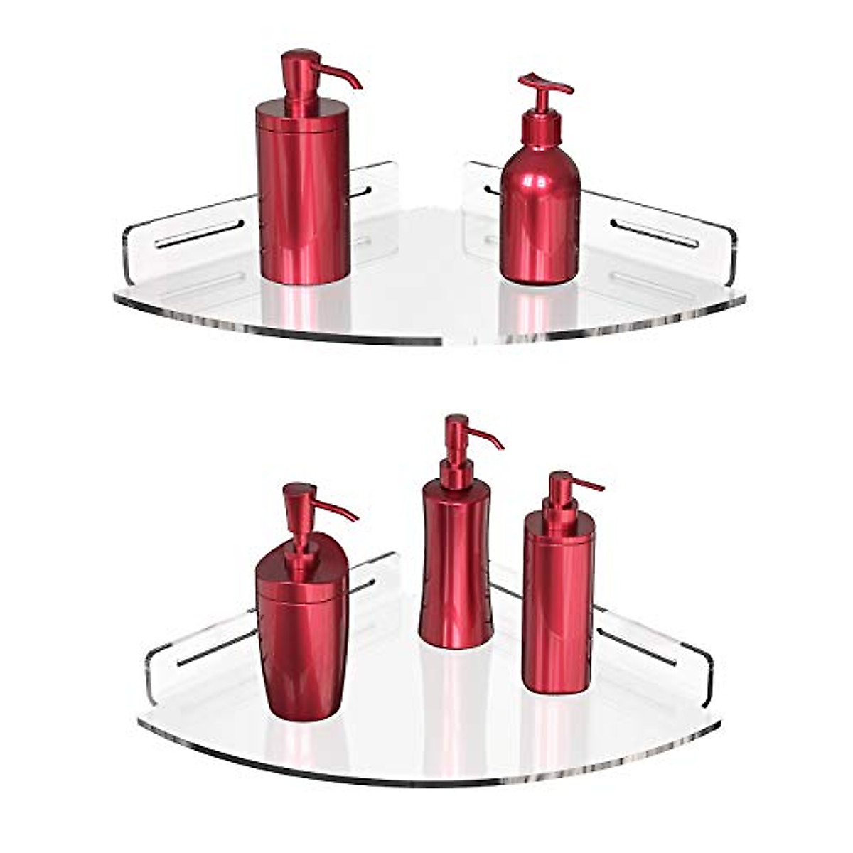 Vdomus Acrylic Bathroom Shelves, Wall Mounted no Drilling Thick Clear Storage & Display shelvings, 2 Pack (Original) and Acrylic Corner Shower Shelf 2 Pack with Adhesive, Wall Mount Bathroom