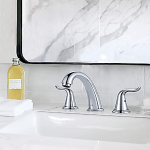 WOWOW Kitchen Faucet with Sprayer and 3 Hole Widespread Bathroom Faucet Chrome Bathroom Sink Faucets 2 Handle Bath Faucet 8 inch