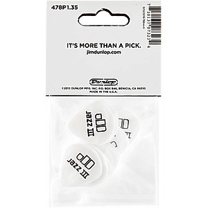 Dunlop 478P1.35 TORTEX White JAZZ III Picks (12-Pack) 1.35 mm