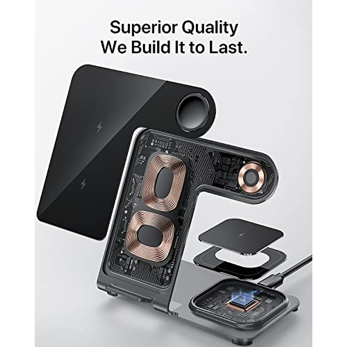 Intoval Charging Station for Apple iPhone/Watch/Airpods, 3 in 1 Wireless Charger for iPhone 15/14/13/12/11/XS/XR/XS/X/8, iWatch 9/Ultra 2/8/Ultra/7/6/SE/5/4/3/2, Airpods Pro2/Pro1/3/2/1 (Y9,Grey)