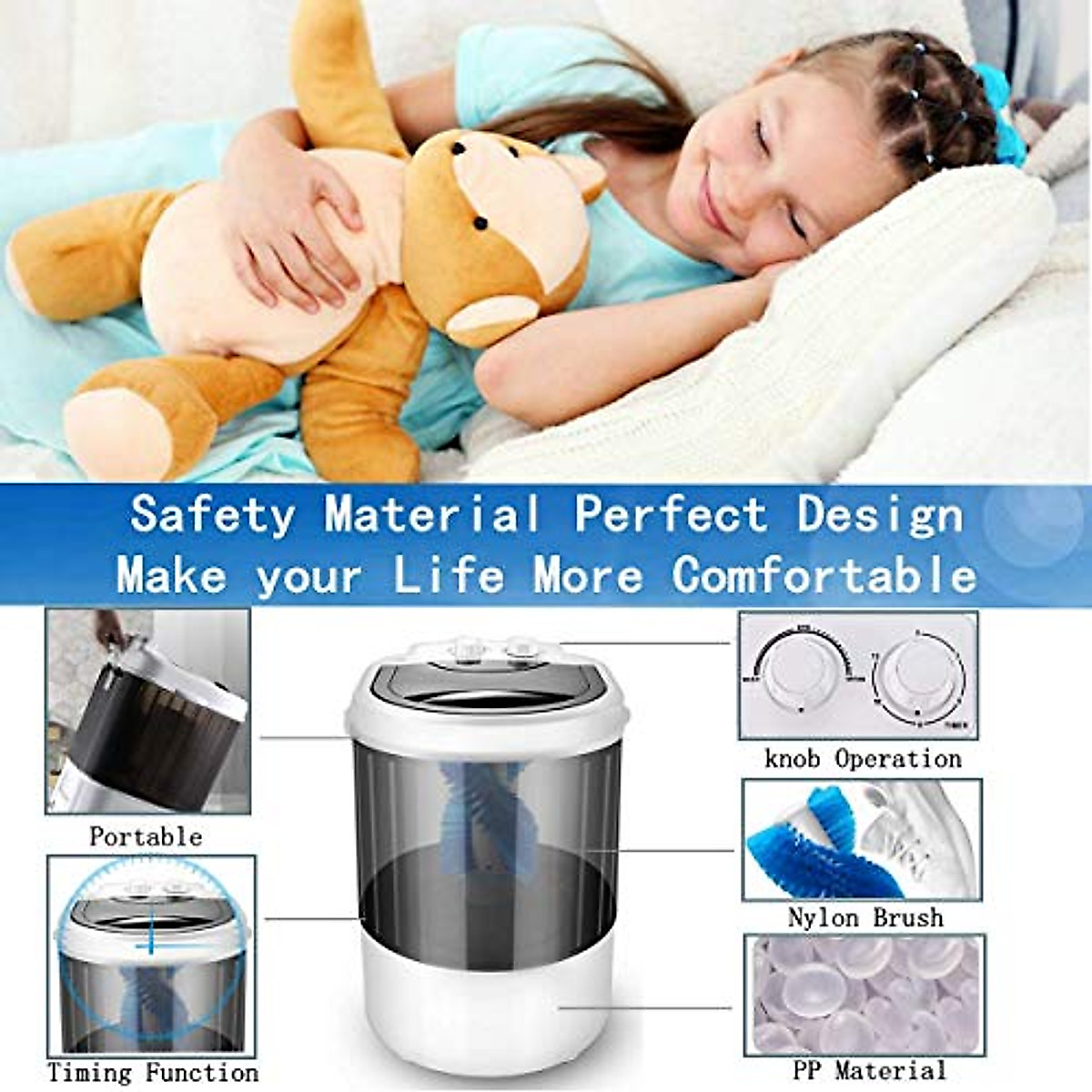 Portable Mini Washing Machine,Semi-Automatic,Three functions of washing shoes washing Clothes Spin-Dry,9.9 lbs Capacity