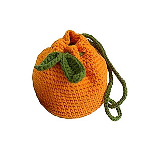 Deselen Small Crochet Tote Bag - Handmade Drawstring Bucket Bag Bunches Pocket - Orange Styling Crossbody Bags for Women Trendy, Great for Girl or kids, Small