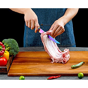 WELLSTAR Boning Knife 6 Inch, Razor Sharp German Steel Fillet Knife for Trimming Brisket/Rib/Steak/Meat, Deboning Chicken, Processing Fish/Game Meat, Rainbow Titanium Coating, Strong Durable Handle