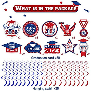 40 PCS Graduation Hanging Swirls Decorations Red White Blue Class of 2023 Graduation Party Supplies Congrats Grad Foil Ceiling Swirls Streamers for Congratulation Graduation Party Favors