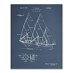 Sailboat Patent Wall Decor - Set of 6 (8x10) sailing art prints