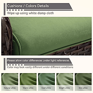 Gardenbee Patio Wicker Chairs Set of 2, Patio Rattan Dining Chairs with 3.5-inch Seat Cushions, High Back and Curved Armrest for Garden, Backyard, Balcony and Deck, Green