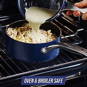 Blue Diamond Cookware Diamond Infused Ceramic Nonstick, 2QT Saucepan Pot with Lid, PFAS-Free, Dishwasher Safe, Oven Safe, Blue