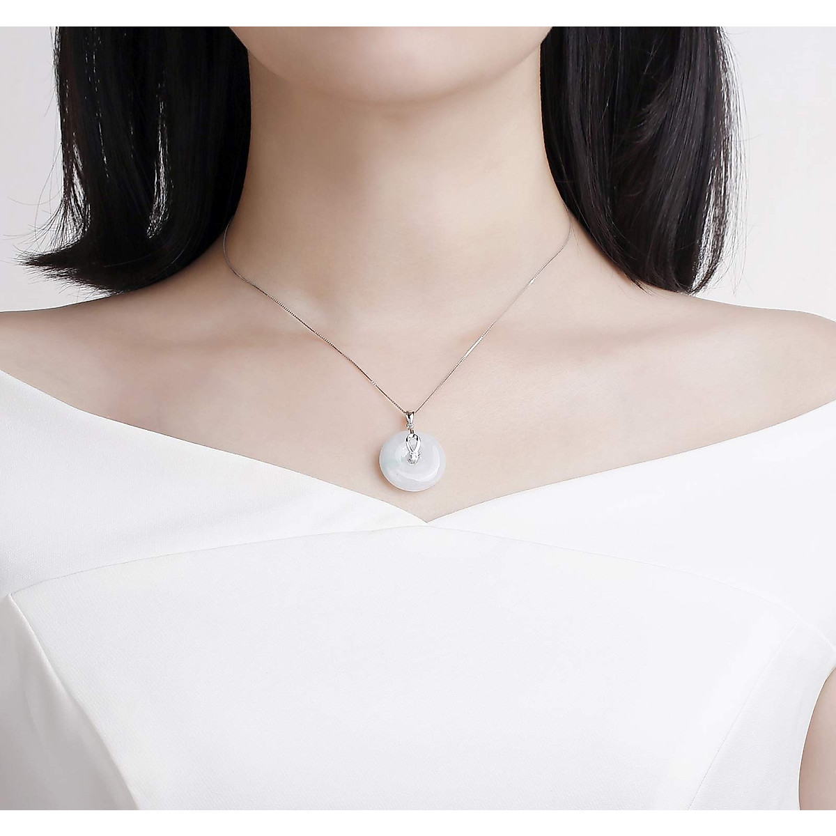 Jade Pendant Necklace Charm Jade Clasp Fashion and Elegant Jewelry Necklace for Women, Sterling Silver 18" Chain(Round shape)