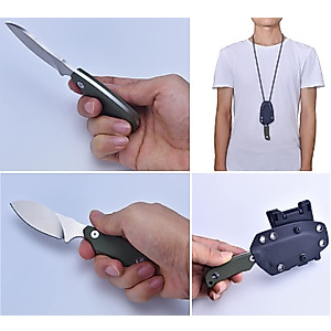 JPCRMOV Hunting knife Survival EDC for Men, 5.87" Compact Fixed Blade Knife Full Tang with kydex sheath Vertical/Horizontal, Camping Neck Knife, 440C Steel, G10 Handle Green