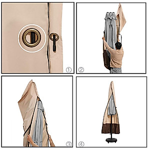SUPERJARE Patio Umbrella Cover with Rod for 7 to 11 Ft Umbrellas & 15 Ft Double-Sided Umbrellas, 600D Protective Waterproof Cover with Zipper, Beige & Brown