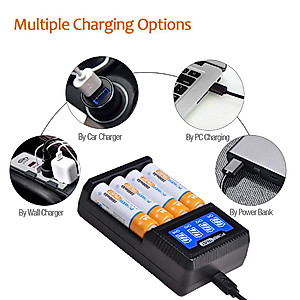 PowerTrust 2800mAh 4Pack AA Rechargeable Batteries and LCD USB Charger for AA AAA Ni-MH Rechargeable Batteries with 4-Slots