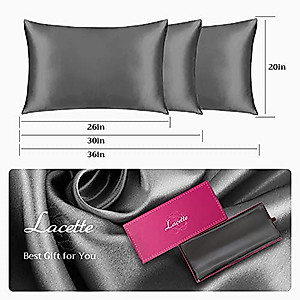 Silk Pillowcase for Hair and Skin, Lacette 22 Momme 6A Soft Mulberry Silk Pillowcase with Hidden Zipper, 600 Thread Count, Dual Side Silk/Wood Pulp Fiber, Gift Box(Grey, Standard 20"x26", 1 Pack)