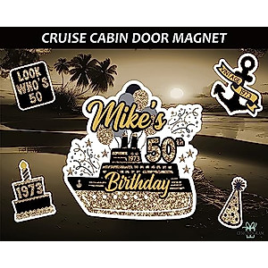 CFMONOGRAM Happy Birthday Cruise Door Decoration Magnetic - 50th Birthday Cruise Door Decorations Magnetic, Decorative Themed Stateroom signs, Fun Happy Birthday Ship Cabin sign (Gold Glitter)