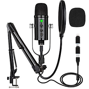 USB Microphone Condenser Computer PC Gaming Mic Podcast Microphone Kit for Streaming,Recording,Vocals,ASMR,Voice,Cardioid Studio Microphone for Phone/Pad/Android/MAC/Laptop/PS4/USB C Phone,YouTube