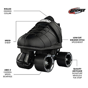 Crazy Skates Rocket Roller Skates - Quad Skates for Men and Women - Black (Size: Mens 10 / Womens 11)