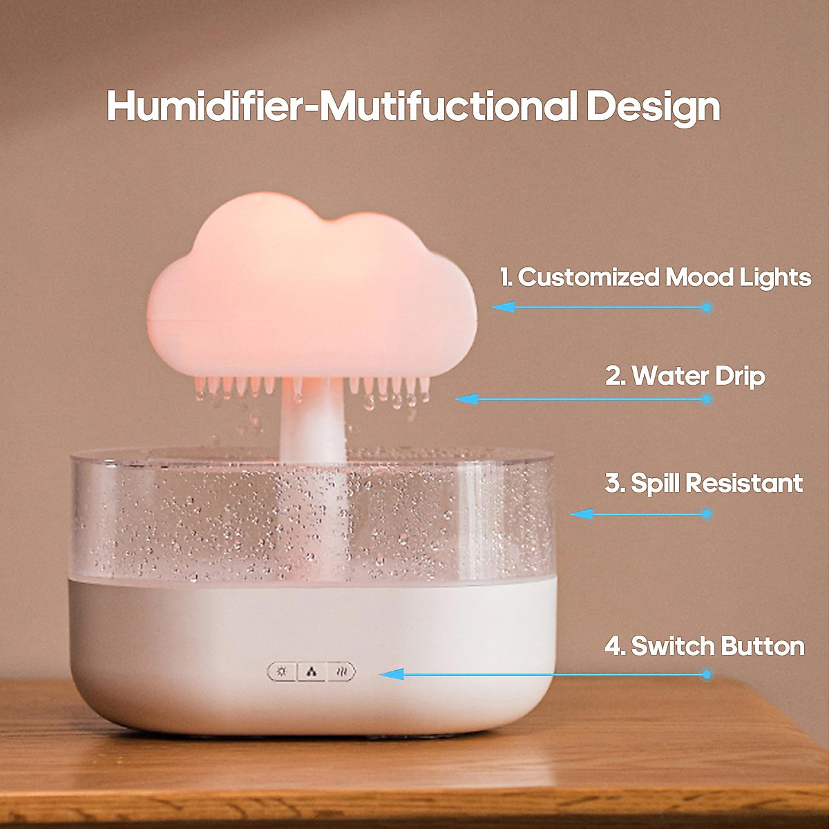 Rain Cloud Humidifier Water Drip, Mushroom Rain Lamp Waterfall, Aromatherapy Essential Oil Rain Diffuser, Raining Cloud Night Light with 7 Changing Colors for sleeping