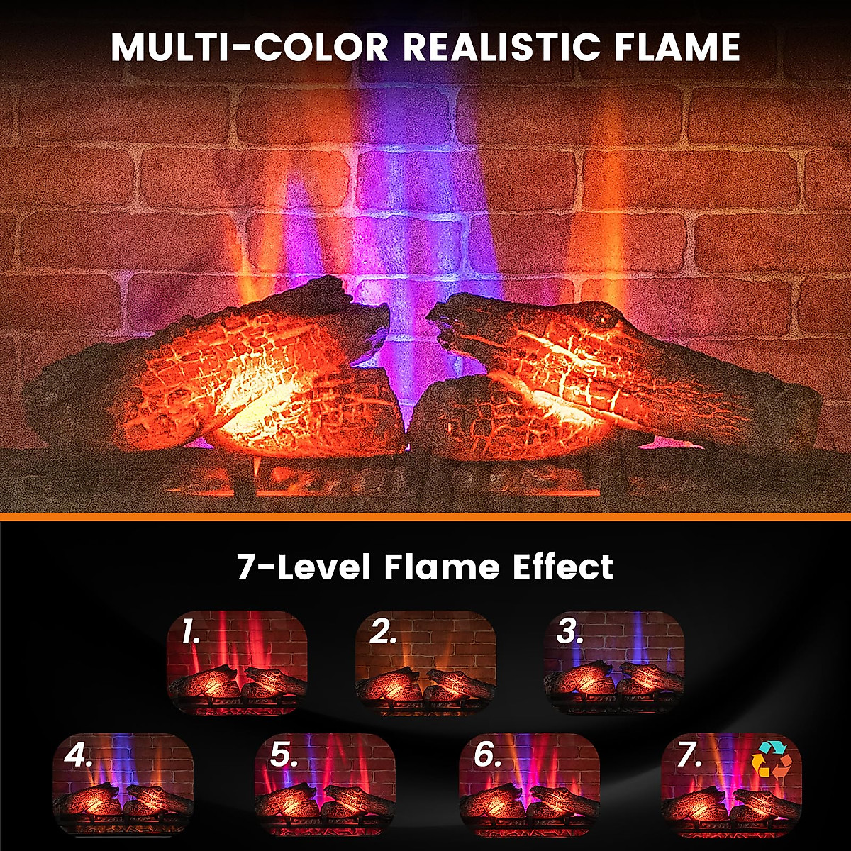 ORALNER 27” Electric Fireplace with Mantel, 3-Sided Glass View, Wooden Surround Firebox, Freestanding Fireplace Heater w/ 7 Flame Colors, Remote & 6H Timer, Overheat Protection, 1400W (Black)