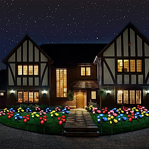 PINPON Christmas Solar Garden Landscape Lights Outdoor, 4 Pack Waterproof Flower Fairy Decorative Lights with Bigger Solar Panel for Pathway Yard Patio Decor, Multi-Color