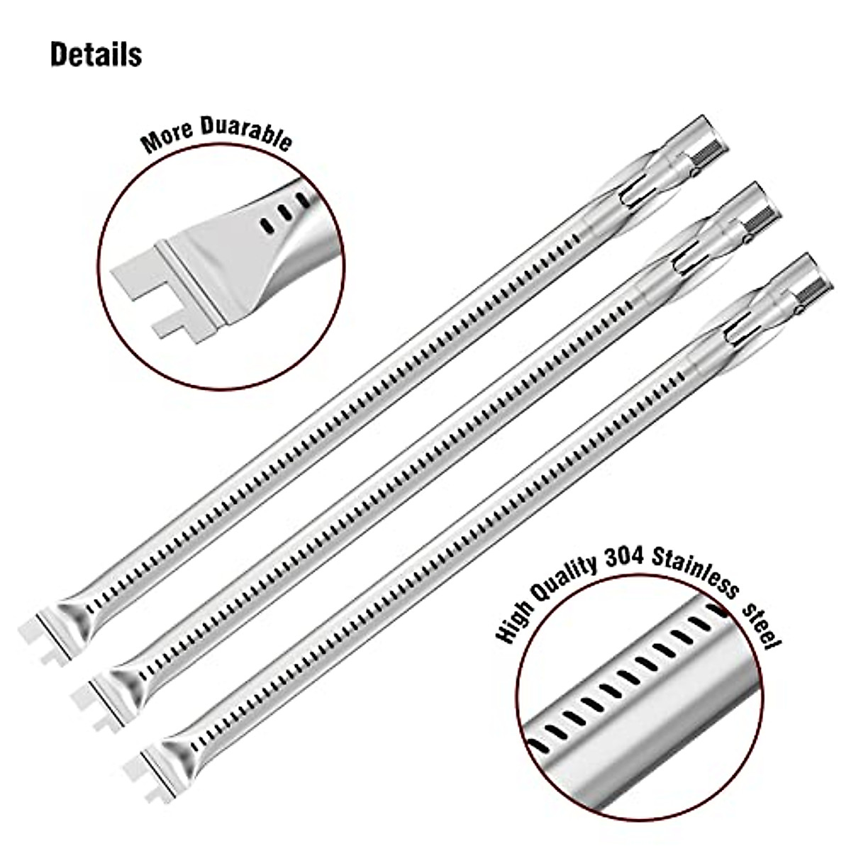 Coisien 62752 Grill Burner Tube Fits Weber Genesis 300 Series, 304 Stainless Steel Grill Replacement Parts for Genesis E310 E320 E330 S310 S320 S330 with Front Control, 19.5 Inch, Set of 3