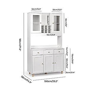 SMOOL 71" Traditional Freestanding Kitchen Pantry, Pantry Cabinet with 3 Drawers, Kitchen Cupboard with 5 Storage Cabinets, White